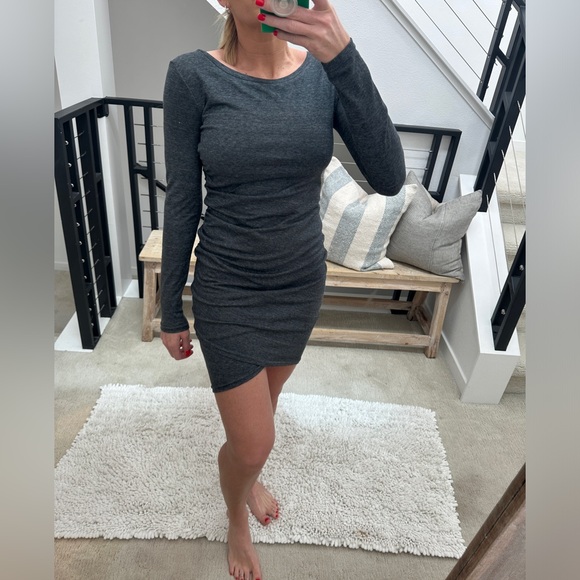 Leith | Dresses | Leith Gray Long Sleeve Bodycon Mini Dress Winter ...